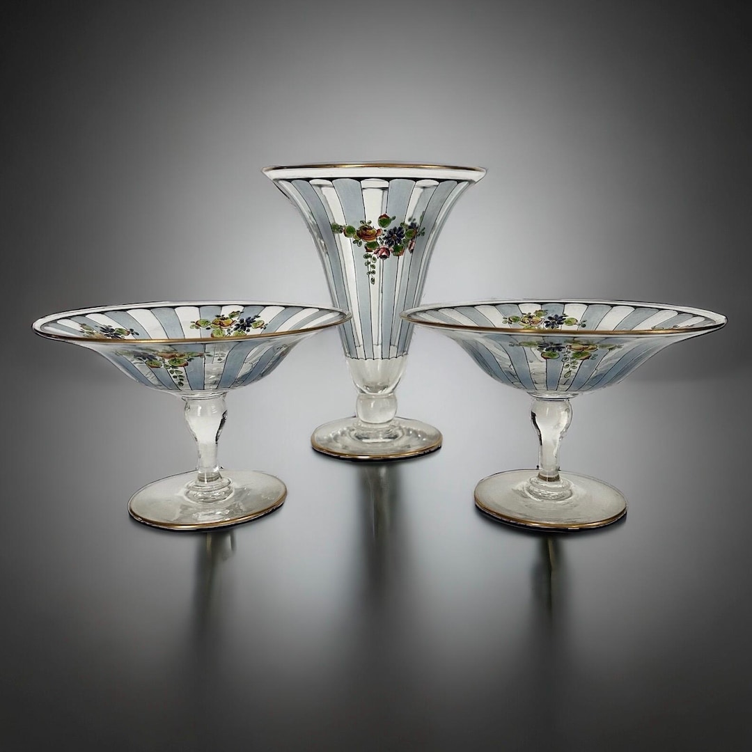 Art Deco Hugo Masey for Webb Corbett Enamelled Glass Vase With Matching ...