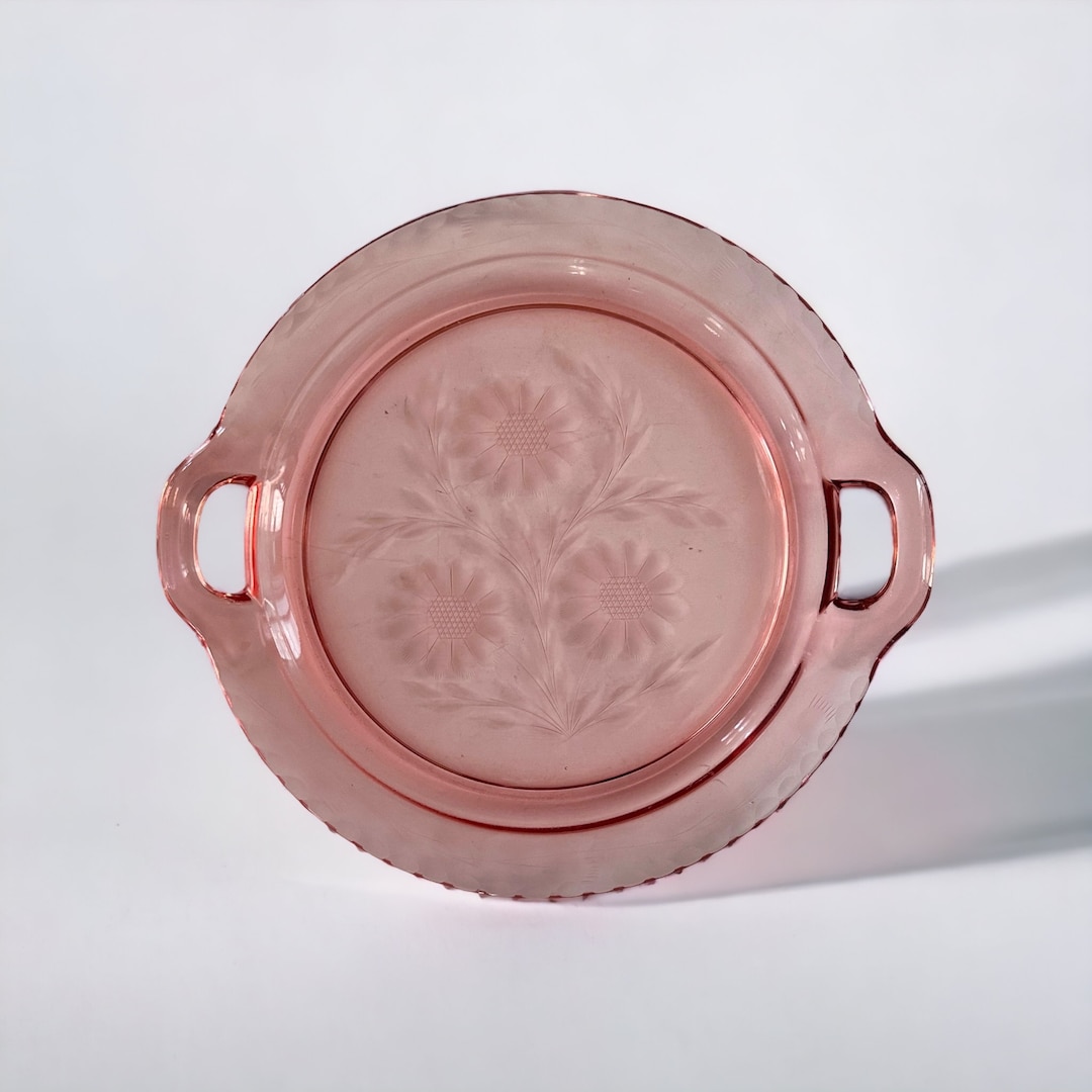 Pink Hughes Cornflower Handled Plate Depression Tiffin Glass - Etsy