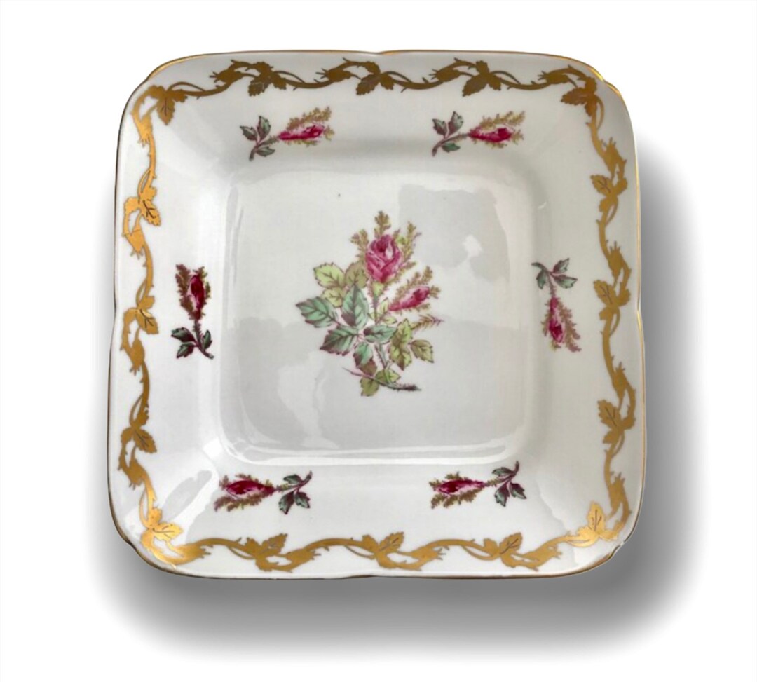 Beautiful Royal Chelsea Moss Rose Square Plate - Etsy