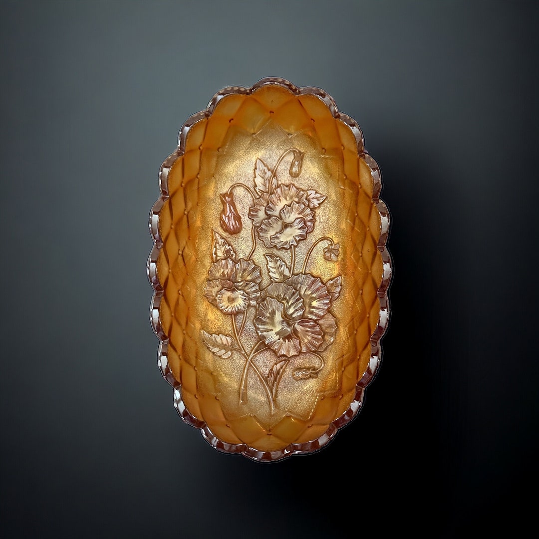 Imperial Quilted Diamond Pansy Marigold Carnival Glass Candy Dish - Etsy