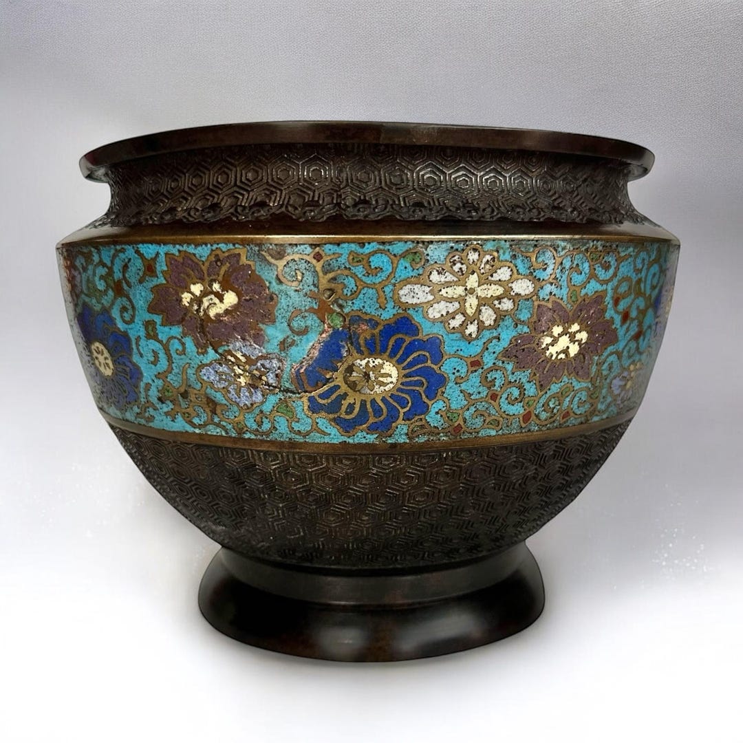 Antique Japanese Bronze Champlevé Enamel Cloisonné Jardinier Planter ...