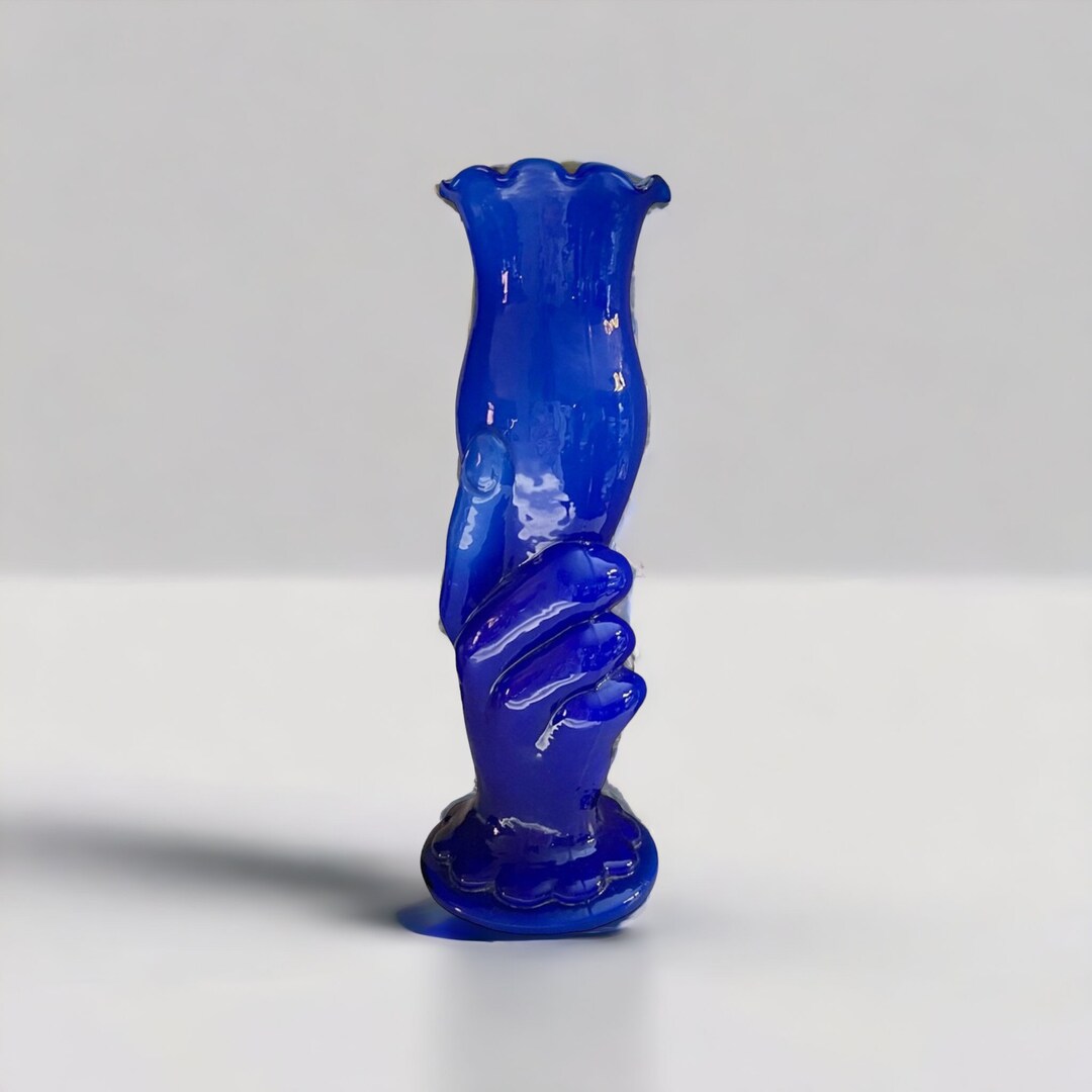 Antique Cobalt Blue Cased Glass Hand Vase - Etsy