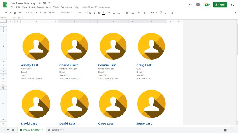 Business Employee Directory, Google Spreadsheet, Contact Info, Small ...