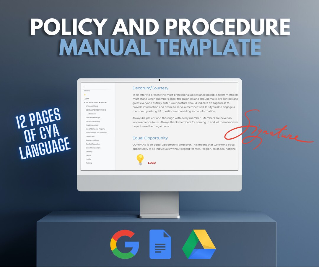 Employee Manual / Handbook Template - Google Doc, Easy, Digital ...
