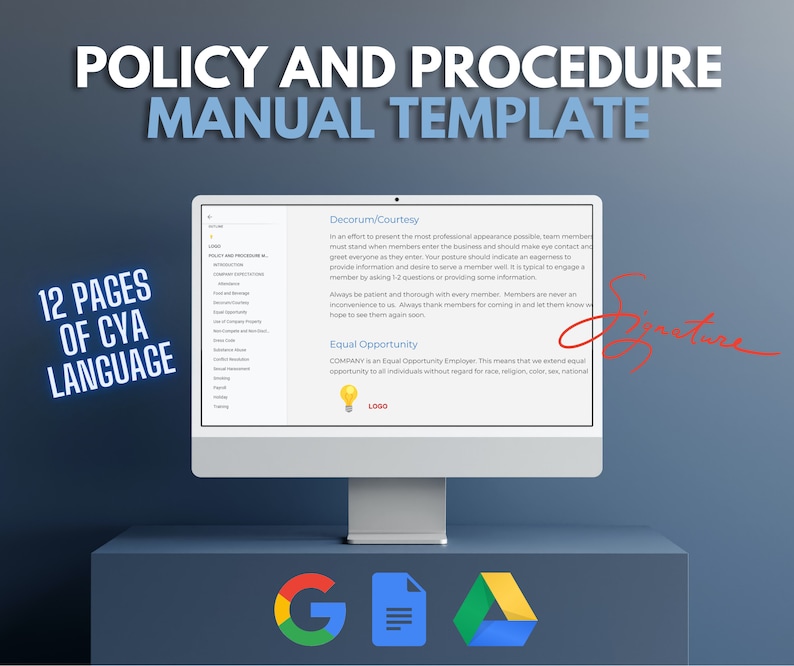 Employee Manual / Handbook Template - Google Doc, Easy, Digital ...