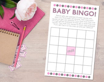Baby Shower Bingo Game Pink and Gold Baby Shower Games girl Baby Shower ...