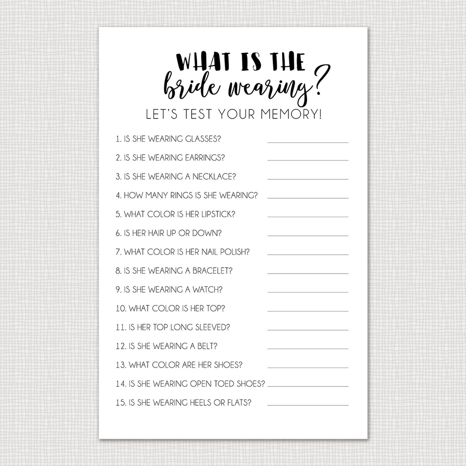 What is the Bride Wearing Test Your Memory Printable Bridal - Etsy