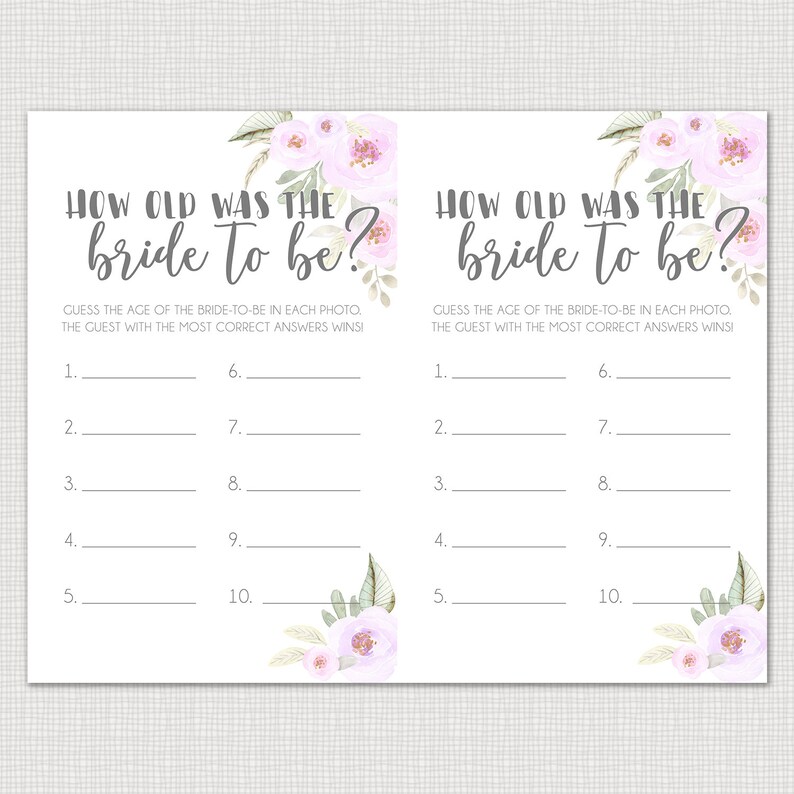 How Old Was the Bride-to-Be Printable Bridal Shower Games | Etsy