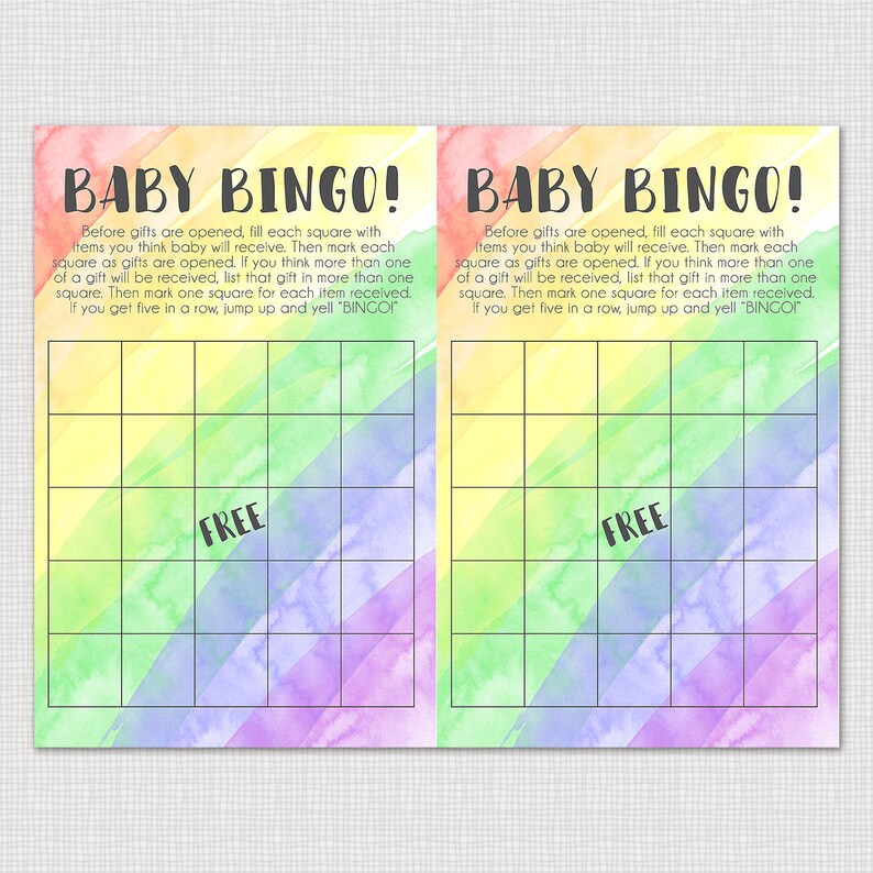 Rainbow Baby Bingo Gift Game Printable Baby Shower Games - Etsy