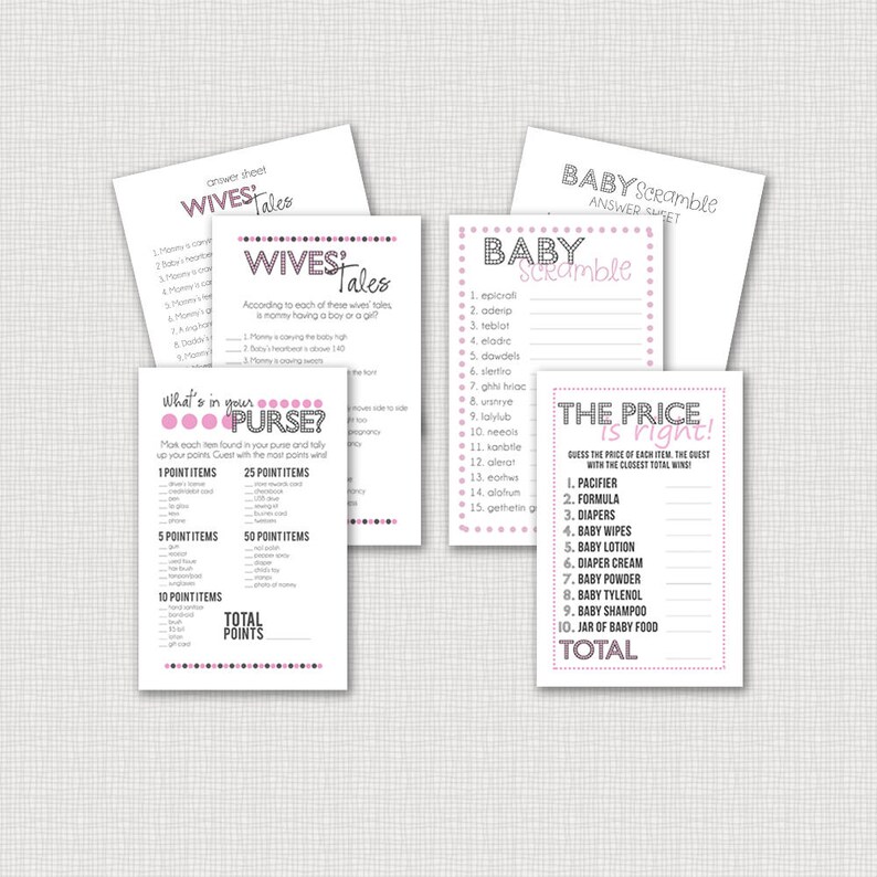 Printable Baby Shower Games Bundle Pink Printable Baby Shower - Etsy