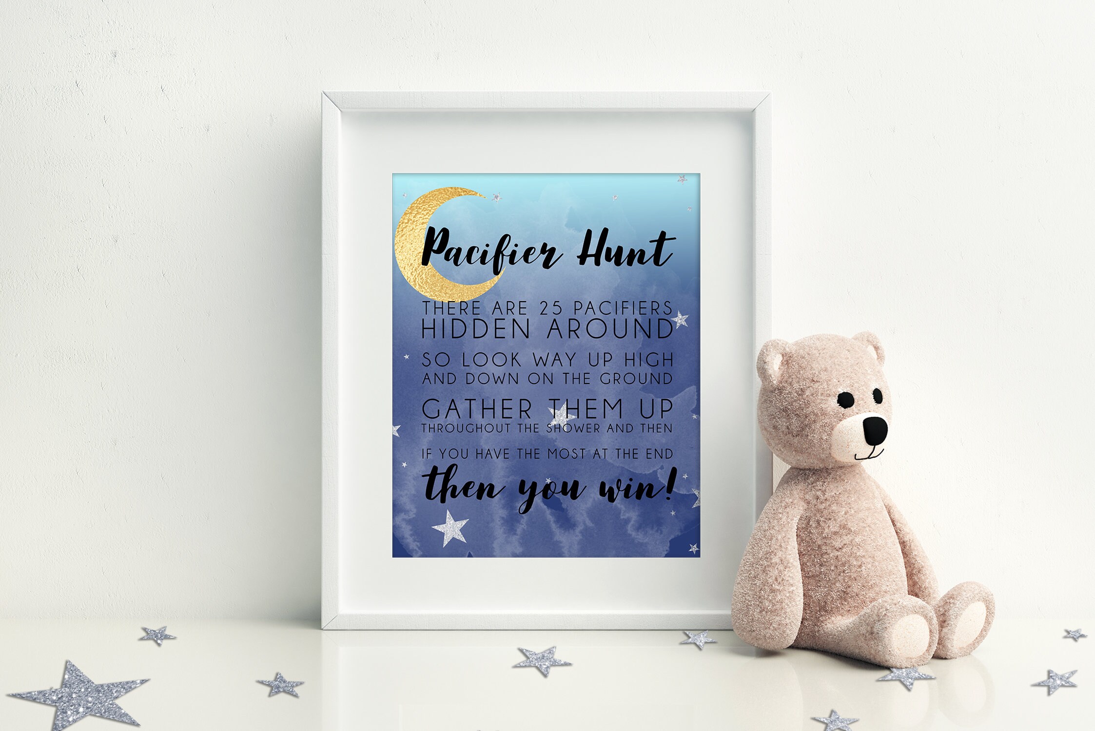 Pacifier Hunt Game, Printable Baby Shower Games, Moon and Stars Baby ...