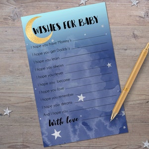 Wishes for Baby, Printable Baby Shower Activity, Moon and Stars Baby ...