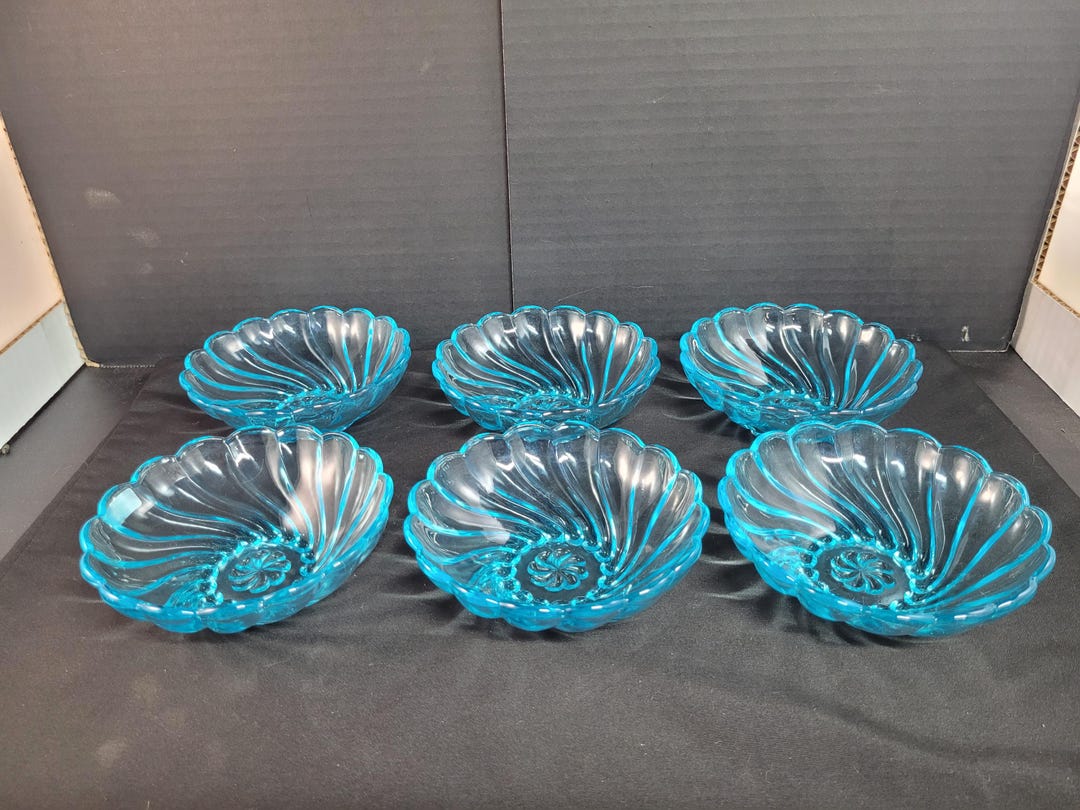 Set of 6 Turquoise Hazel Atlas Capri Seashell Swirl Glass Fruit/dessert ...