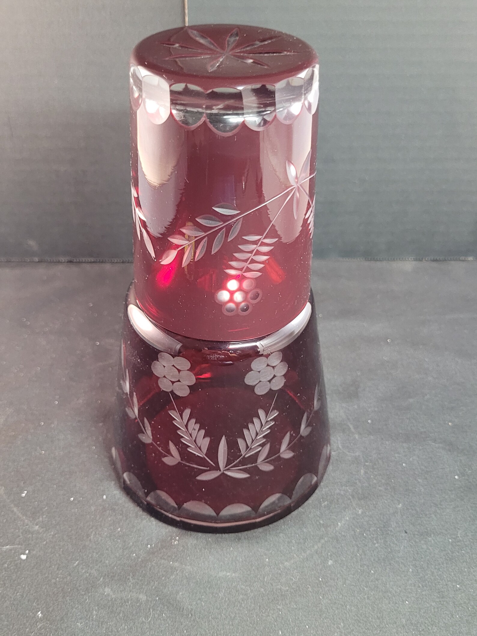 Vintage Red Bohemian Glass Carafe and Glass Cut to Clear Glass - Etsy