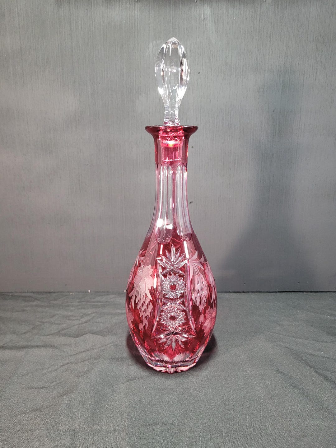 Vintage Nachtmann Traube Ruby Red Cut to Clear Crystal Decanter With ...