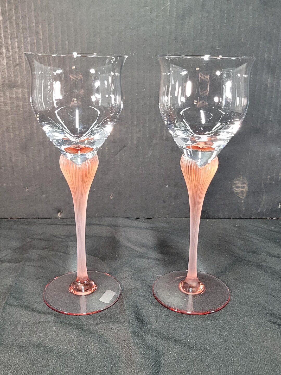 Elegant Pair of Mikasa Sea Mist Coral Frosted Stem Water Goblet - Etsy