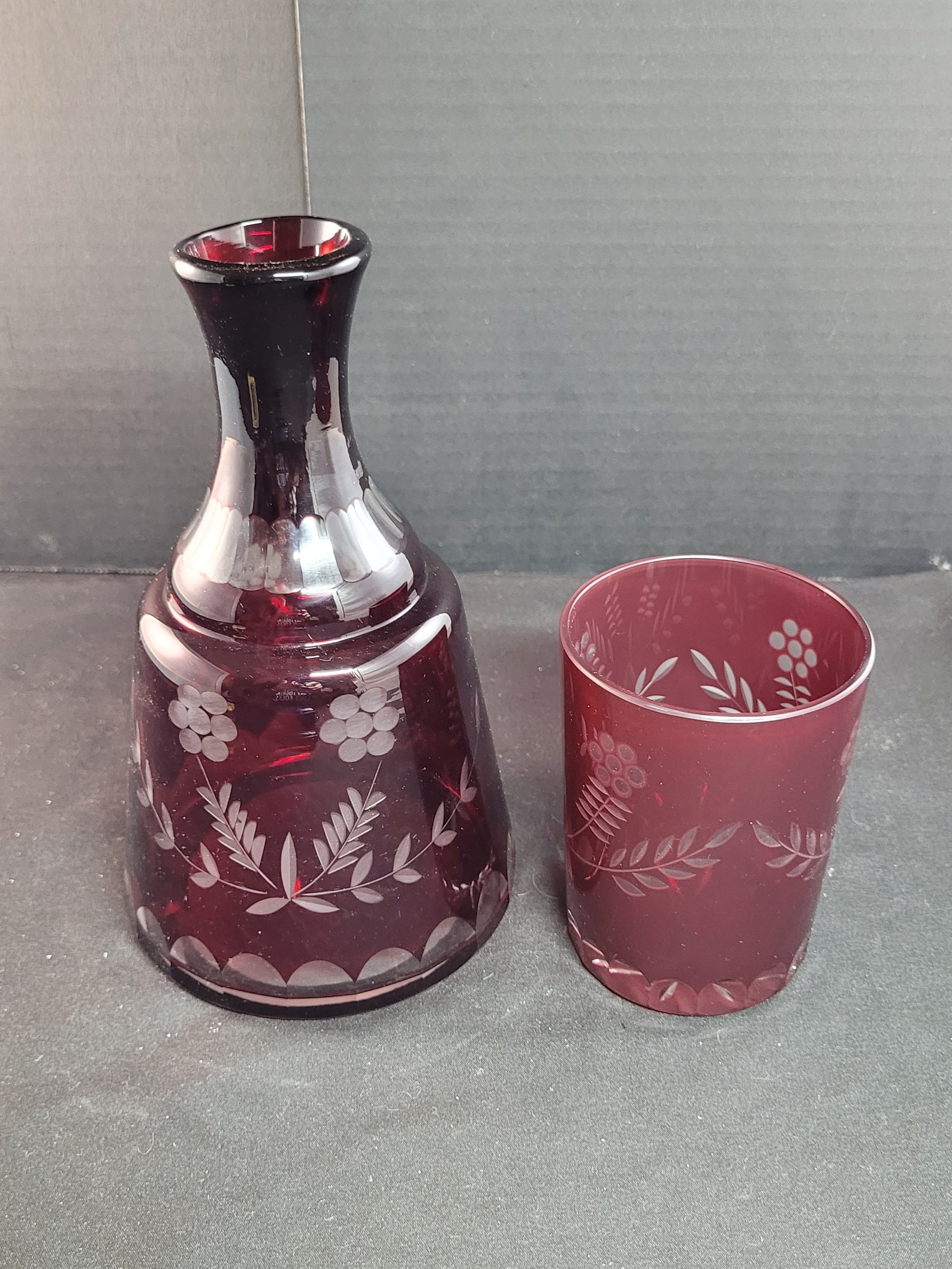 Vintage Red Bohemian Glass Carafe and Glass Cut to Clear Glass - Etsy