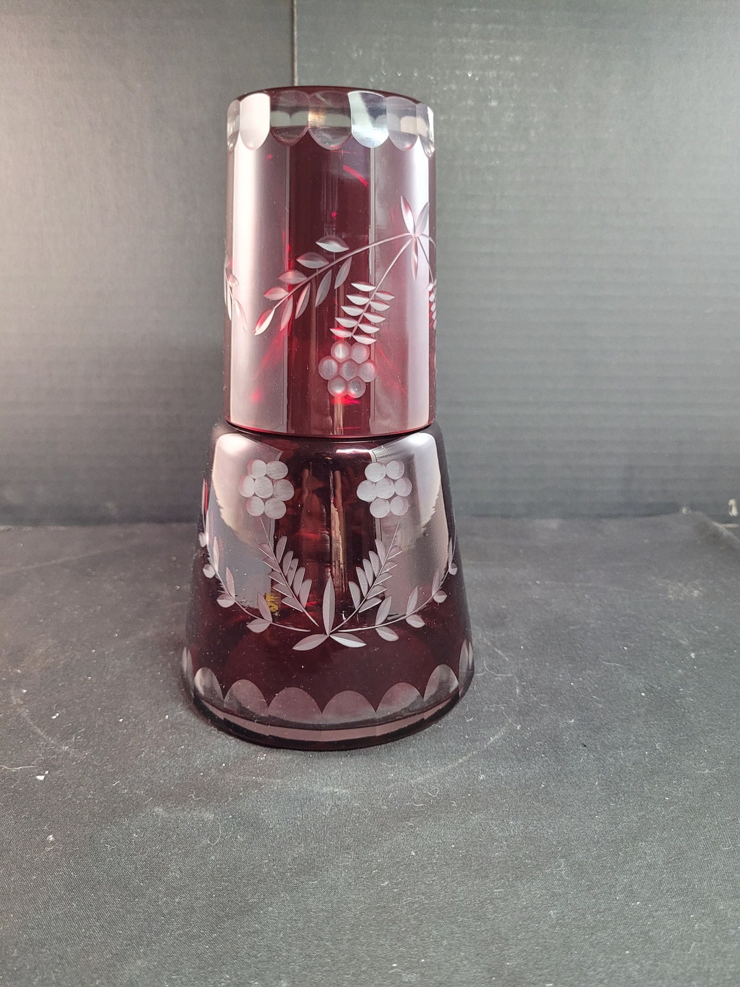 Vintage Red Bohemian Glass Carafe and Glass Cut to Clear Glass - Etsy