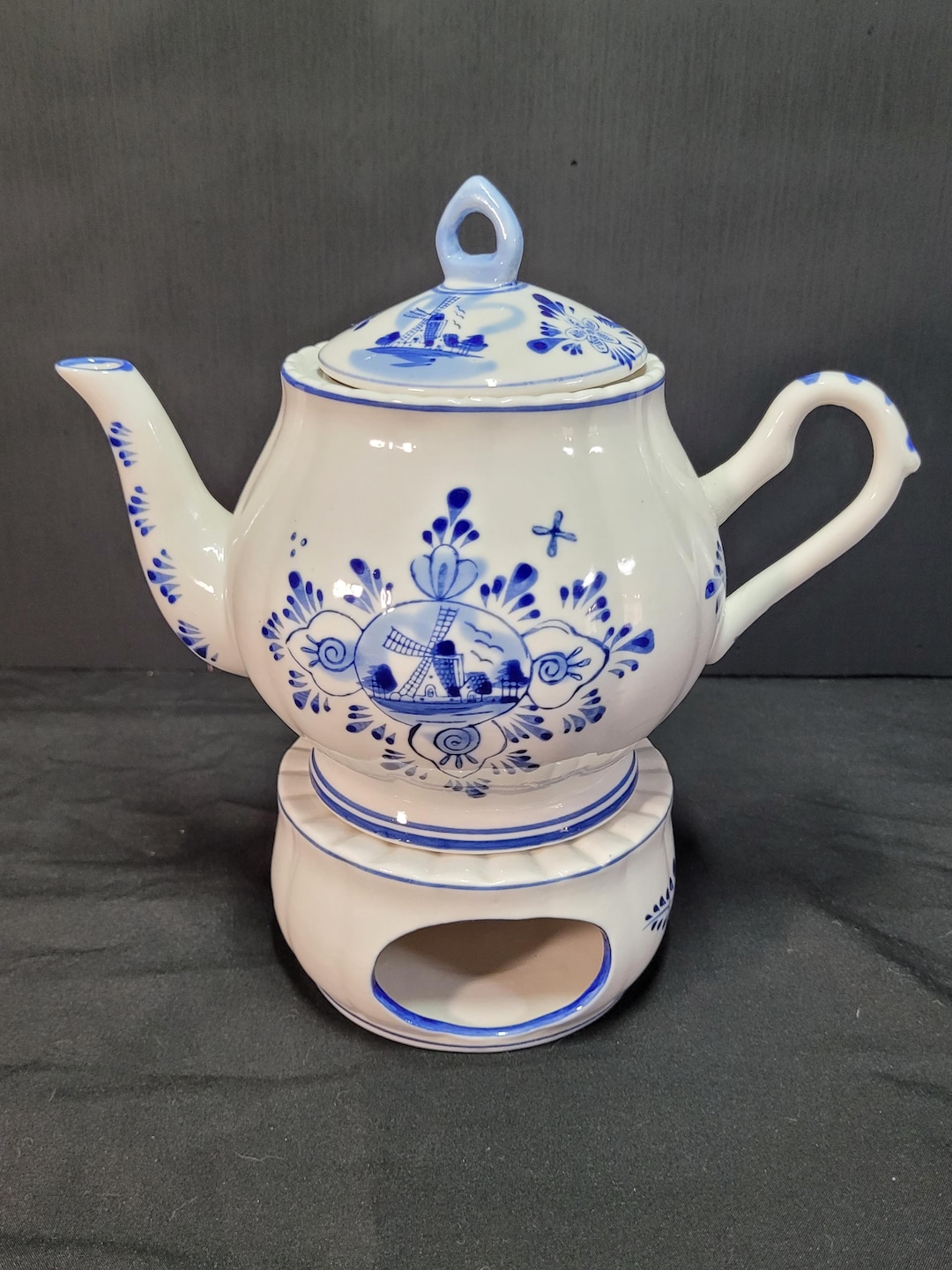 Vintage Delft Blue Holland Teapot With Warmer – Hand-painted Windmill ...