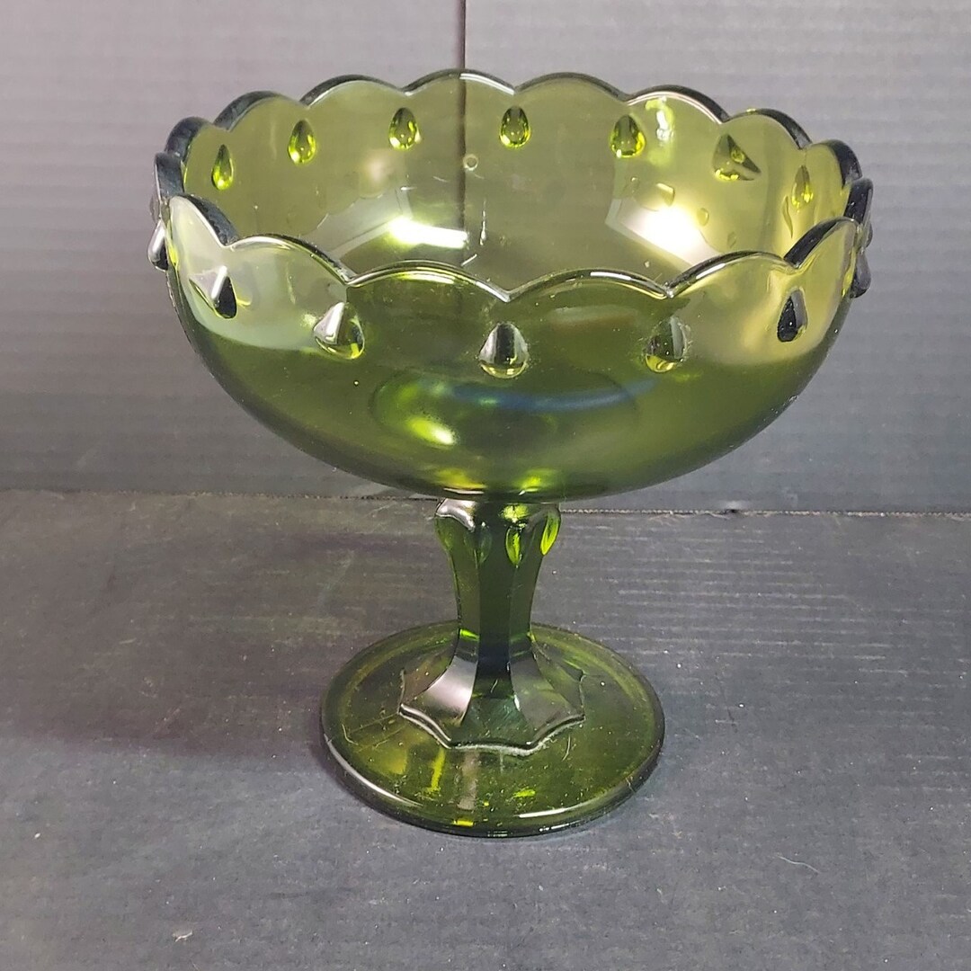 Vintage Indiana Glass Green Glass Compote With Pedestal Base - Etsy