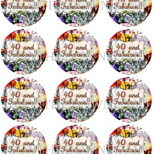 TURNING 40 BIRTHDAY Round Sticker Instant Download, 40 and Fabulous, 40 ...
