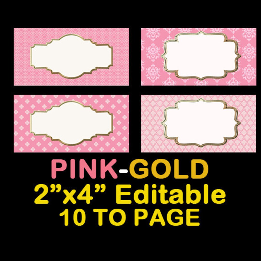 PINK GOLD EDITABLE Instant Download 2"x4" Rectangle Label Sticker-tent ...