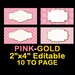 PINK GOLD EDITABLE Instant Download 2"x4" Rectangle Label Sticker-tent ...