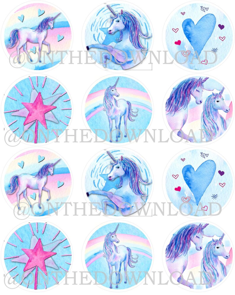 RAINBOW UNICORN 2.5" Round PRINTABLE Sticker-unicorn Stickers Label ...