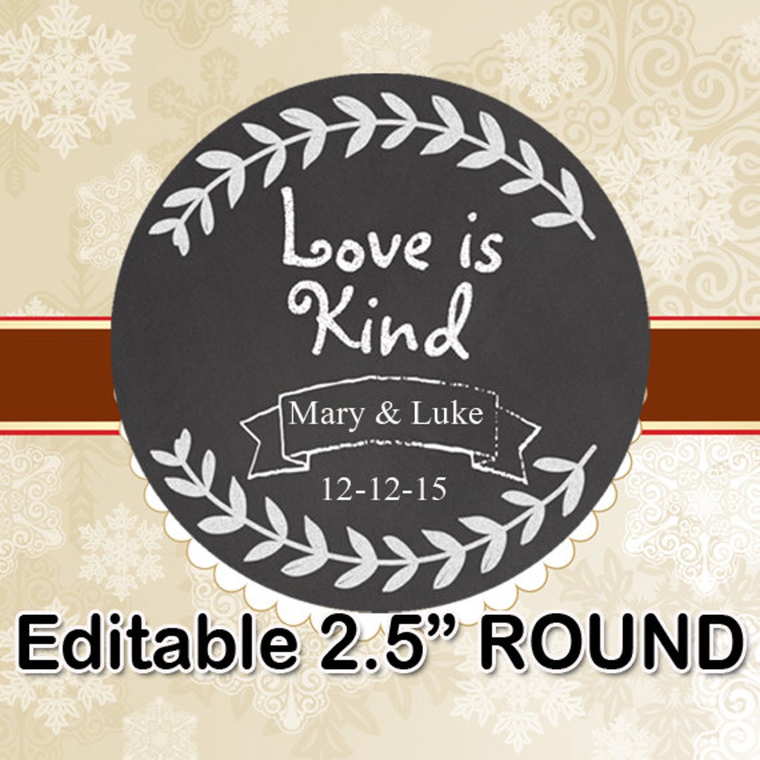 Chalkboard Love EDITABLE ROUND STICKER Instant Download/wedding Favor ...