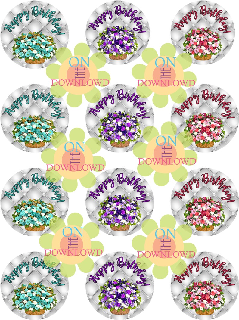 HAPPY BIRTHDAY BOUQUET 2" Round Printable Sticker-birthday Cupcake ...