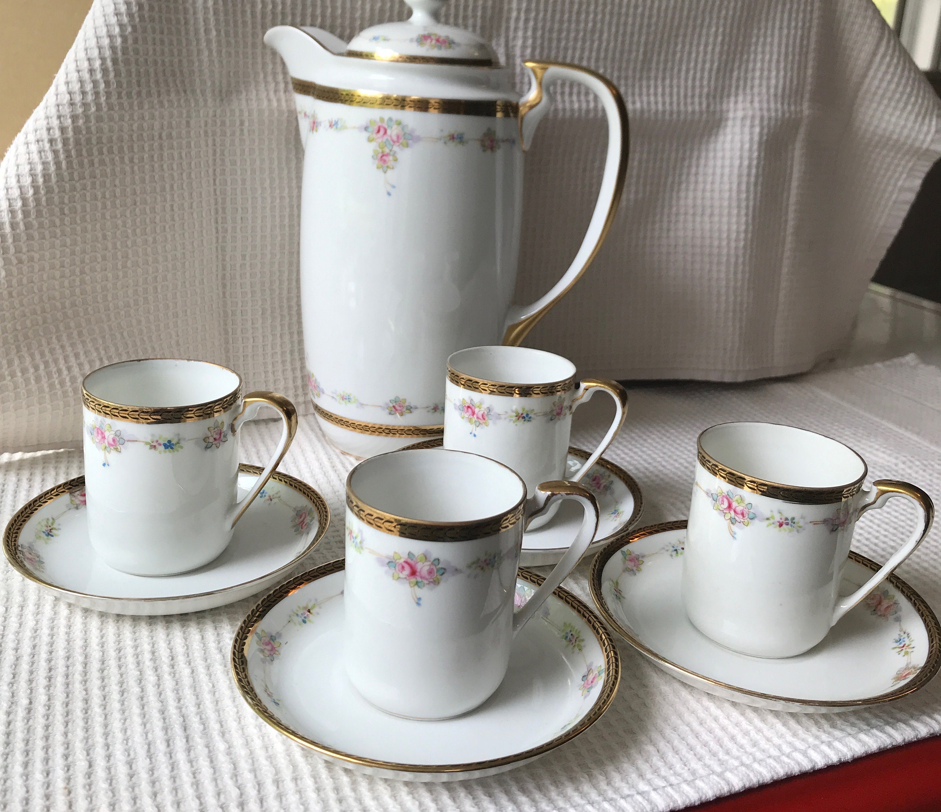 Noritake Nippon Chocolate Set (antique): Hand-painted Rose Floral ...