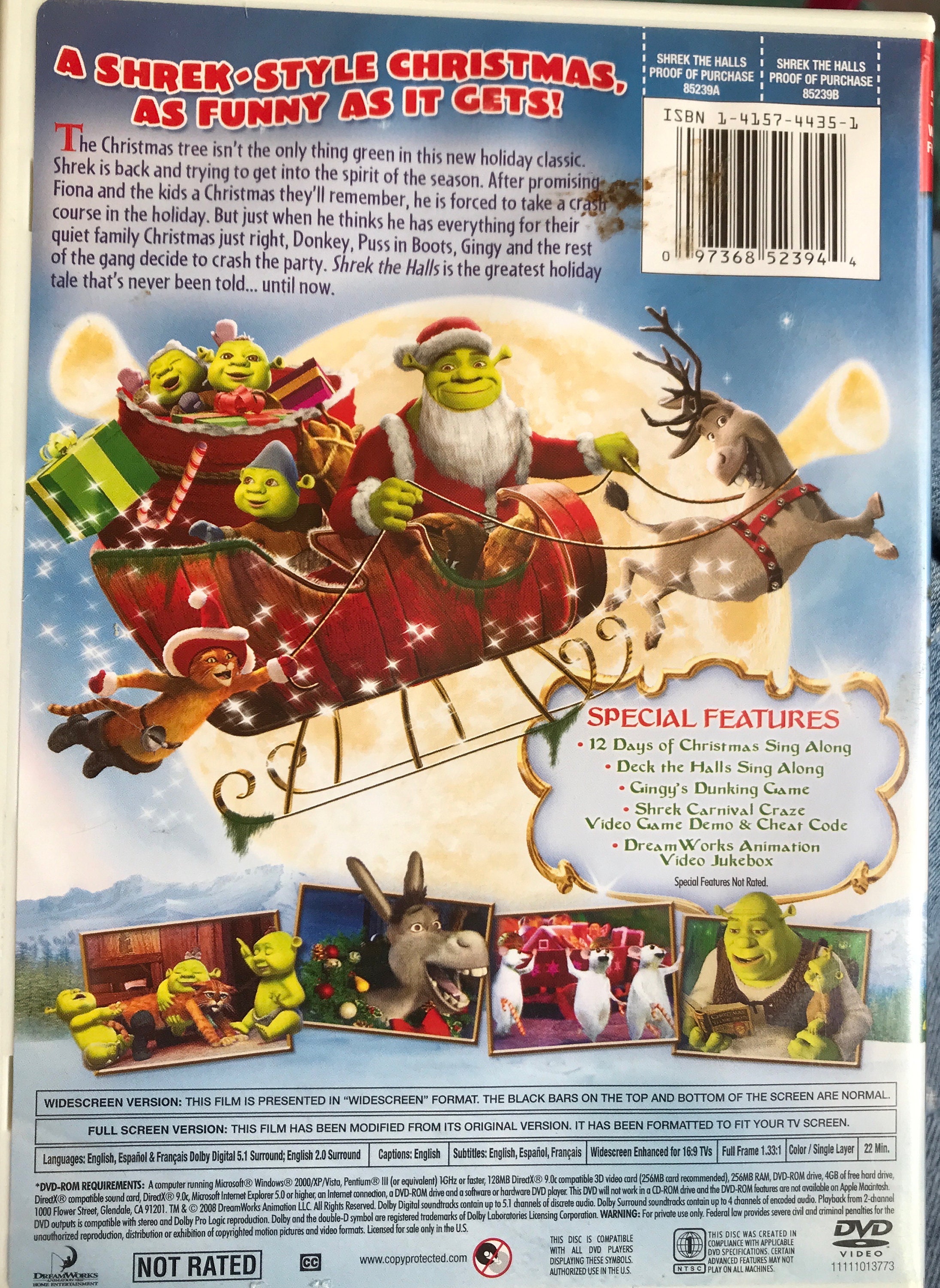 Shreck the Halls. Holiday Fun DVD. 2008. Dreamworks. Includes Special ...