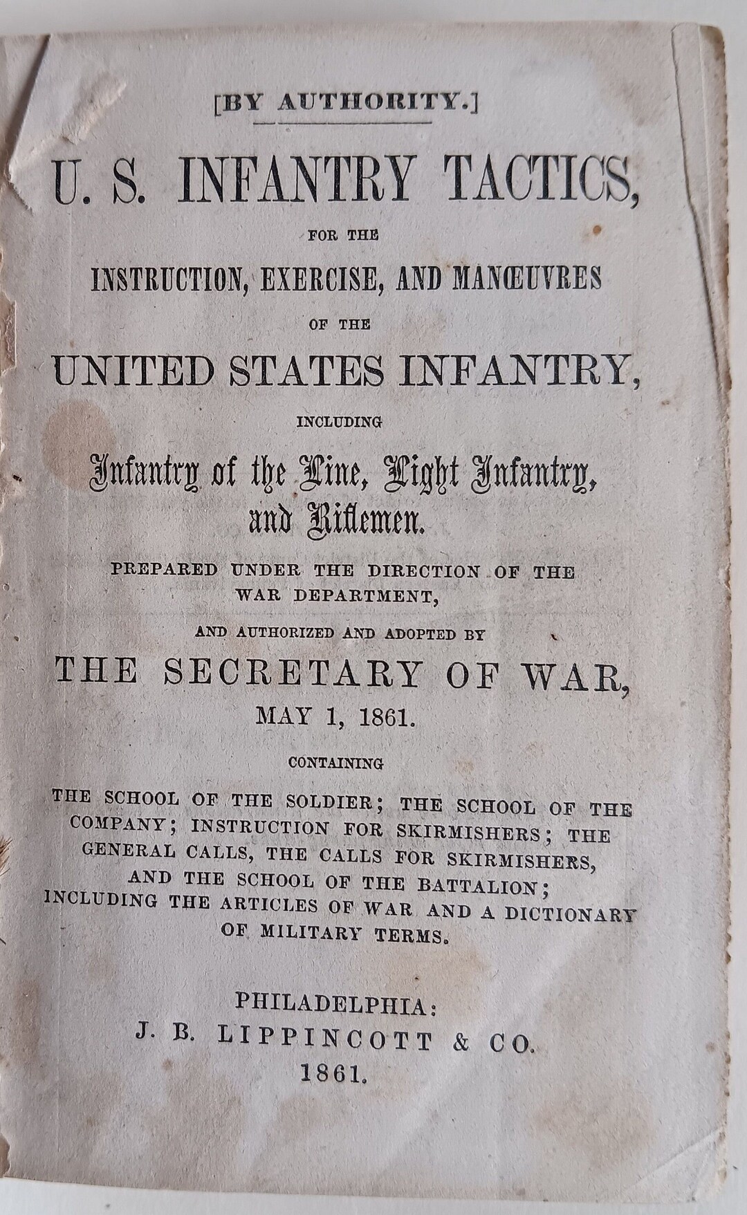 Rare Book: US Infantry and Rifle Tactics Secretary of War. 1861. JJ ...