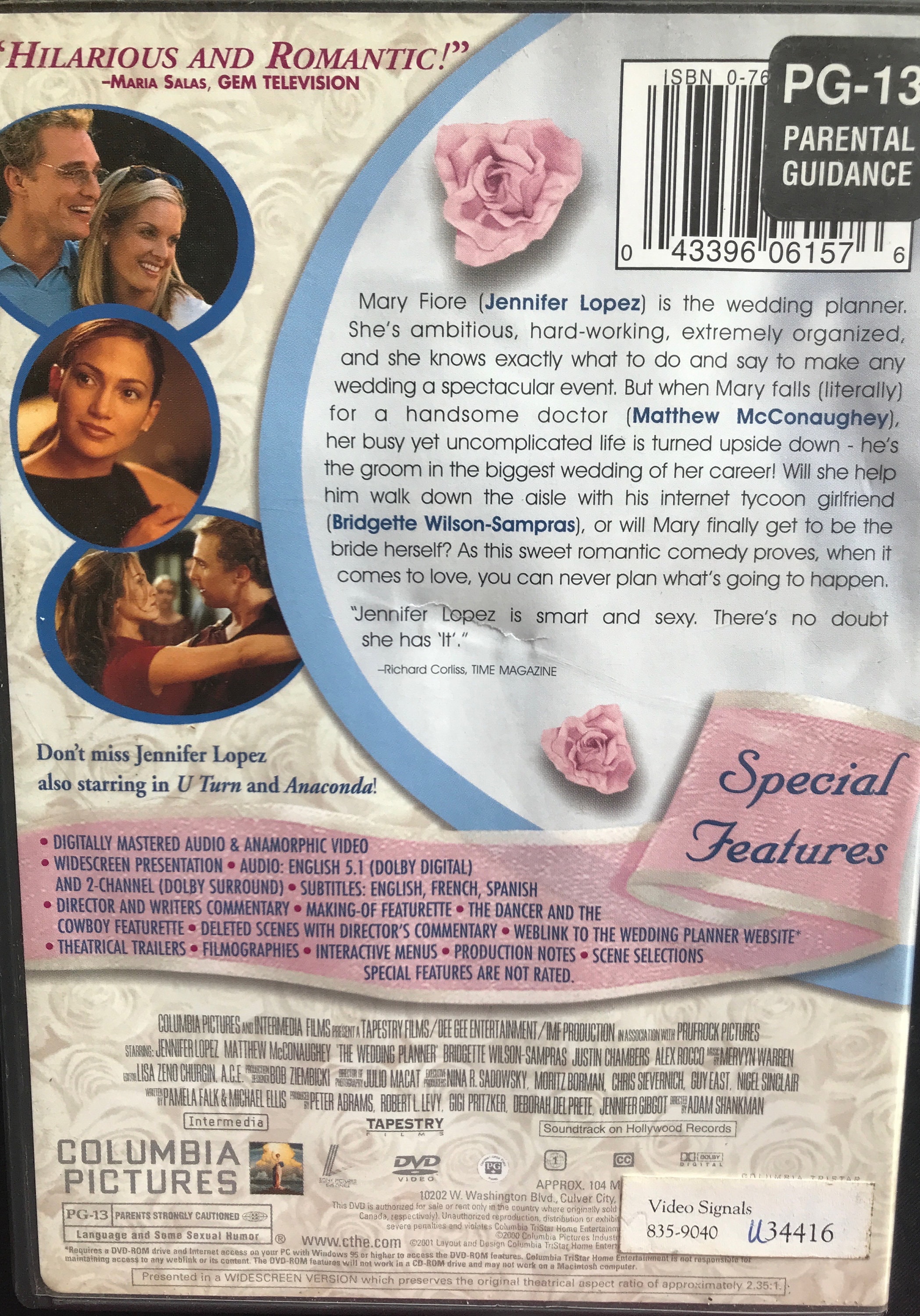 The Wedding Planner DVD: Jennifer Lopez, Matthew Mcconaughey Romantic ...