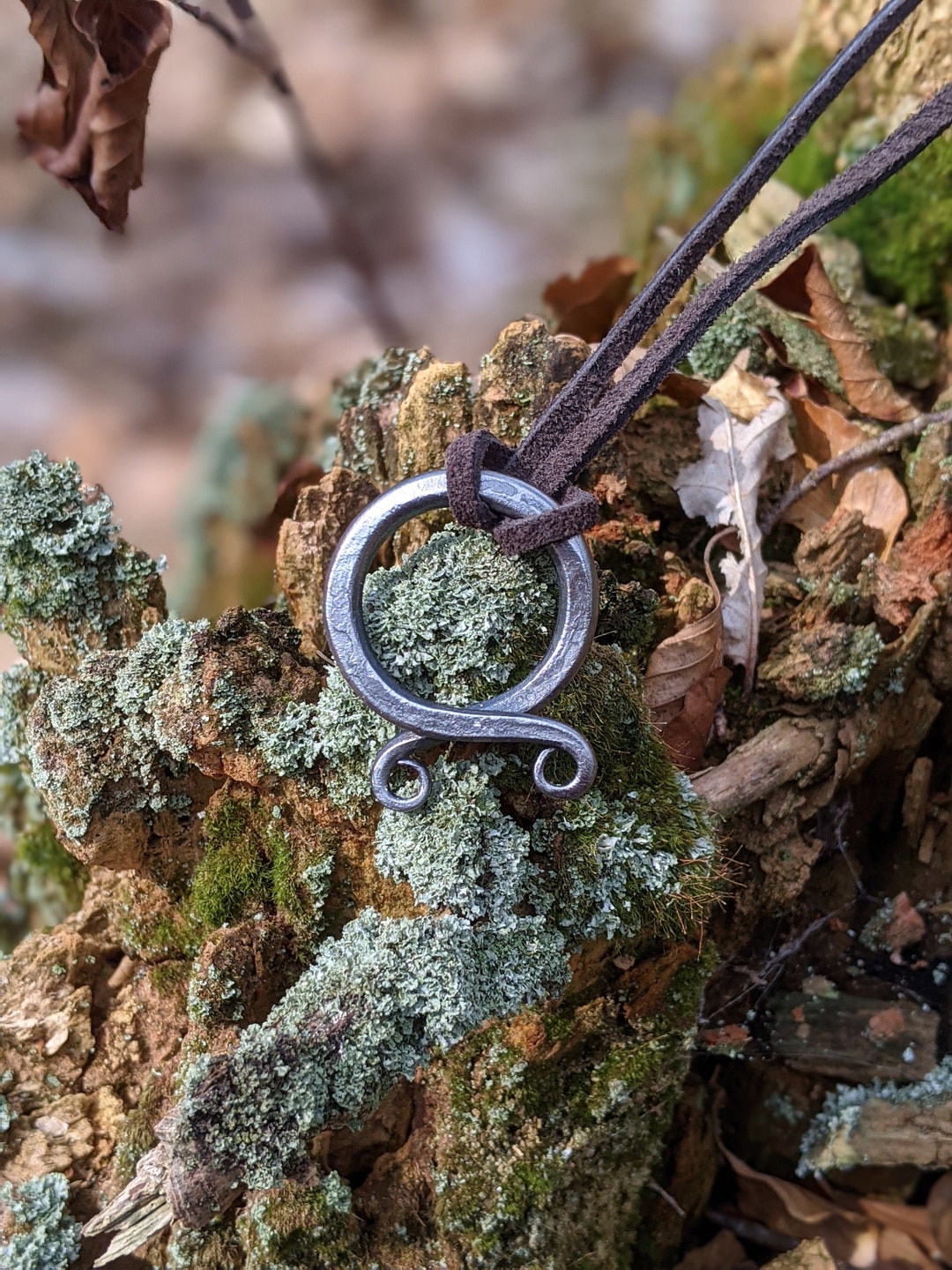 Forged Trollkors pendant with leather necklace troll knot jewelry ...