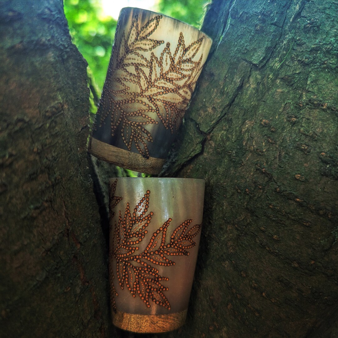 Elvish Horn Shot Glass With Pyrography Fern Leaf Art Handcrafted ...