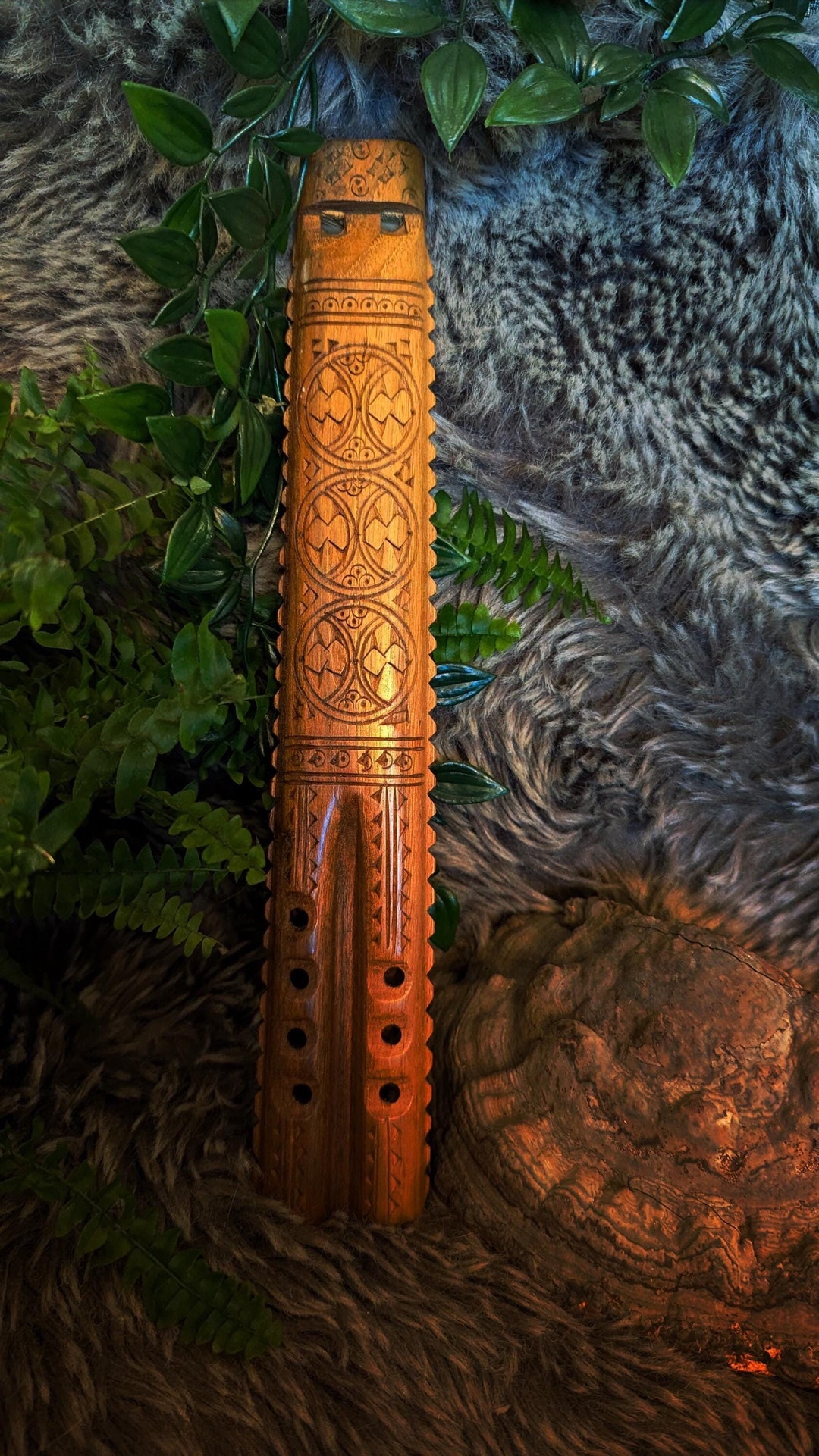 Vintage Hand-carved Wooden Double Barrel Slavic Flute tuned in E Balkan ...