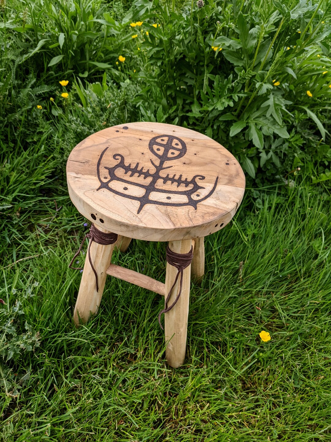 Norse Viking Wooden Petroglyph Pyrography Stool - Etsy