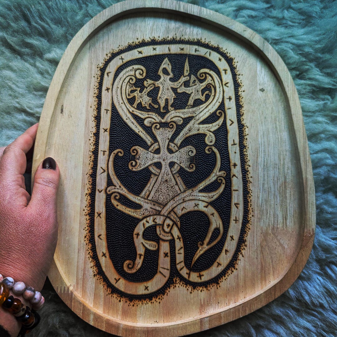 Wooden Plaque With Pyrography | Viking Ringerike Style Runestone ...