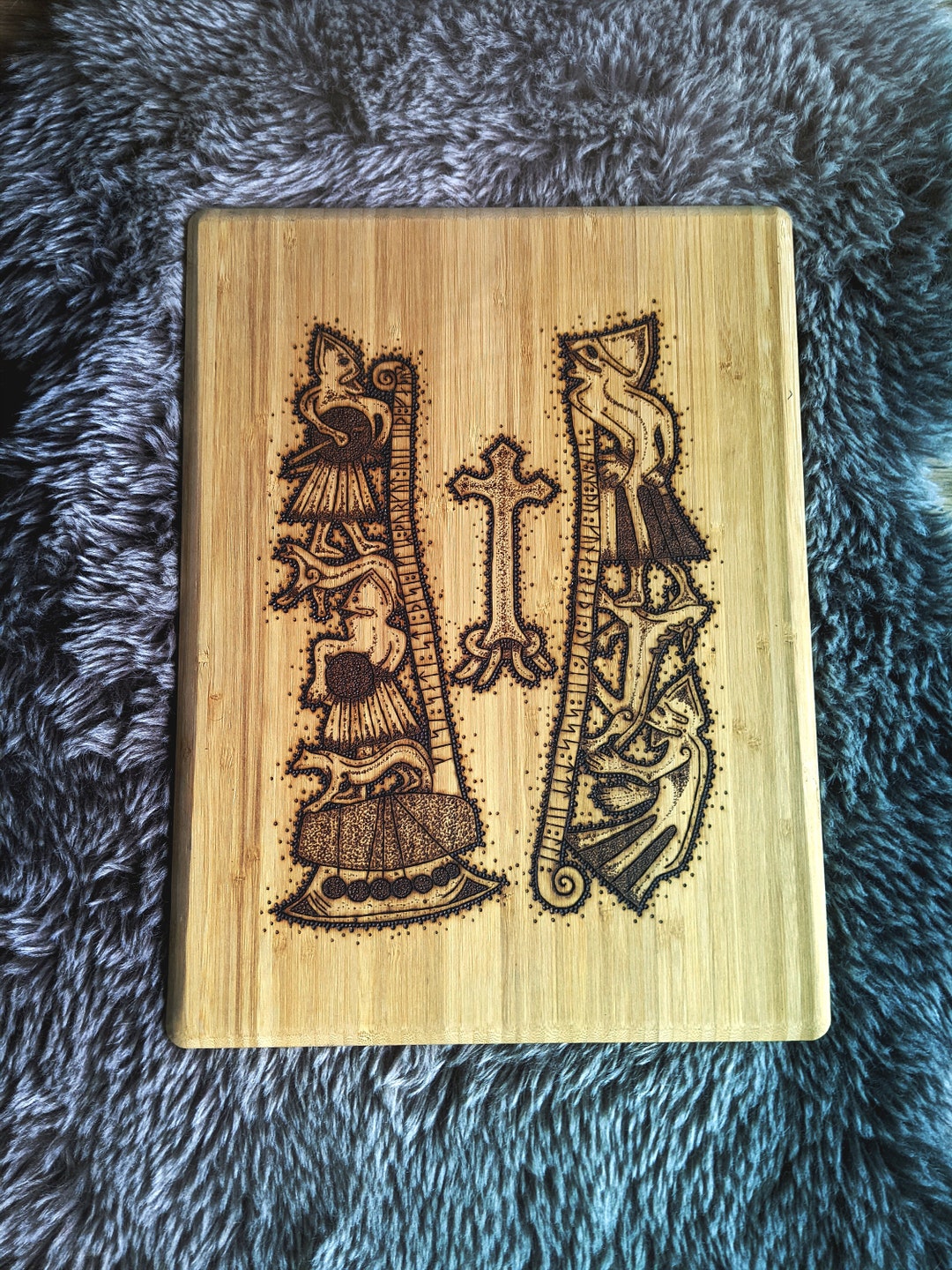 Wooden Plate With Pyrography Art Inspired by the Ledeberg Runestone - Etsy