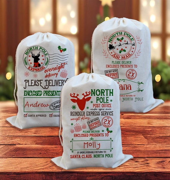 Personalized Santa Gift Bags, Christmas Gift Bags, Santa Bags, Santa ...