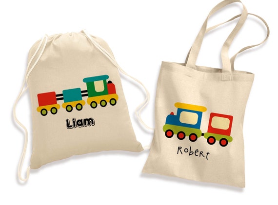 Personalized Train Tote Bag - Personalized Train Library Bag - Colorful ...