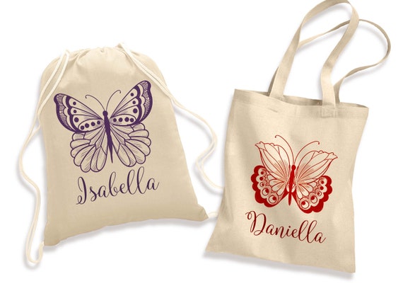 Butterfly Personalized Tote Bag - Kids Library Bag - Girls Tote Bag ...