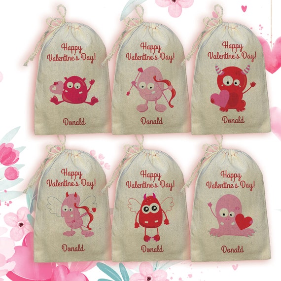 Cute Monster Valentine Personalized Favor Bag - Monster Valentines ...