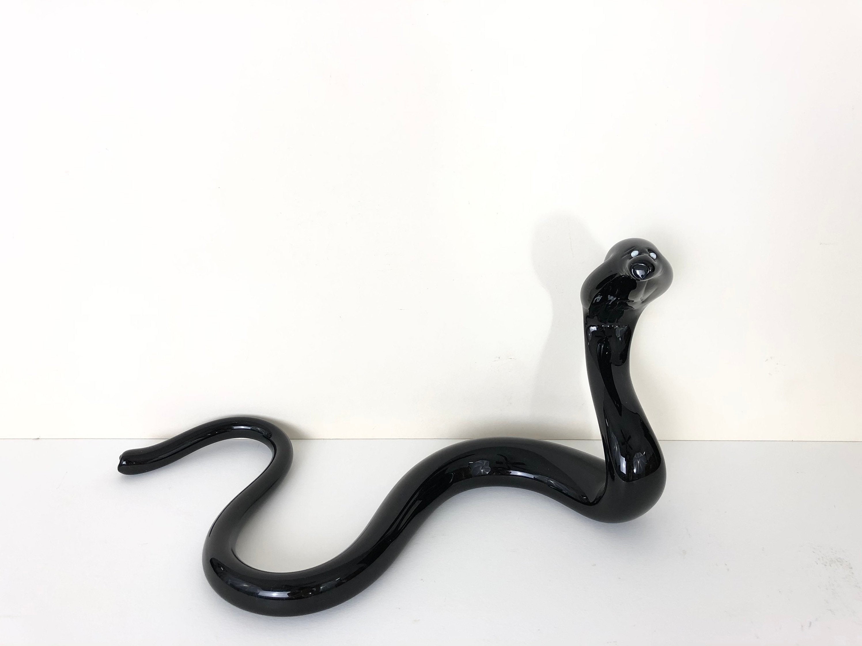 Vintage Pilgrim Art Glass Sculpture Black Snake Signed Mario Sandon - Etsy