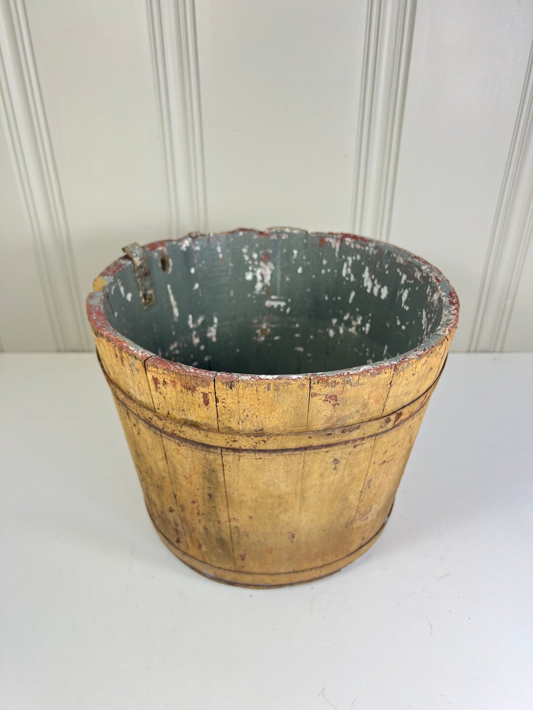 Primitive Antique Wooden Sap Bucket in Original Golden Yellow Mustard ...