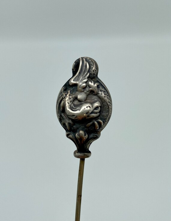 Antique Sterling Three-toed Dragon Hatpin - Gem