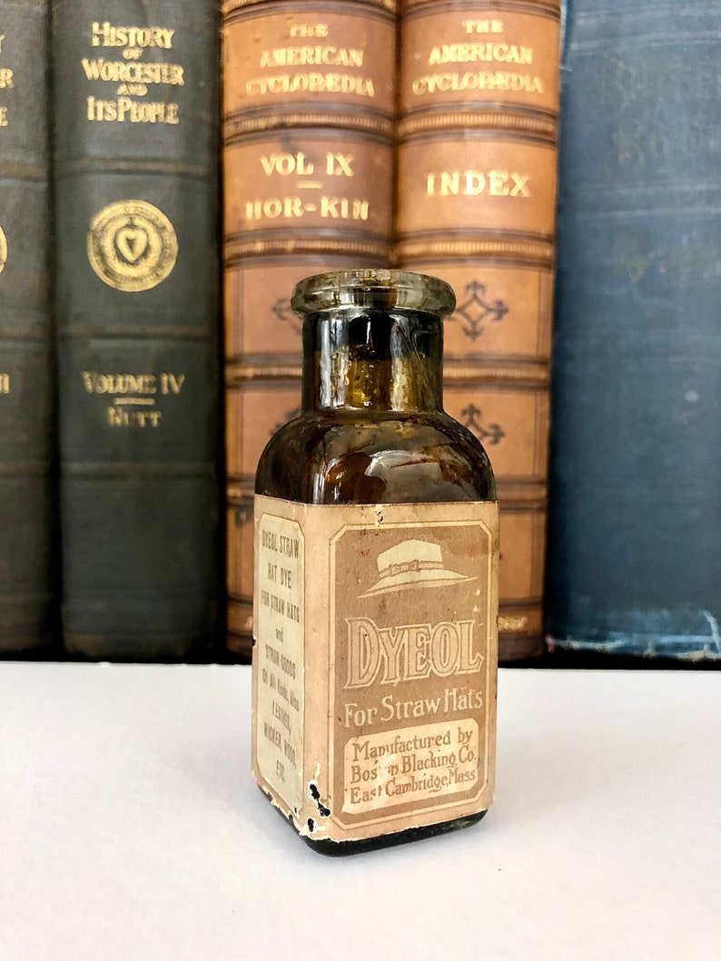 RARE Vintage DYEOL Straw Hat Dye Glass Bottle With Label Manufactured ...