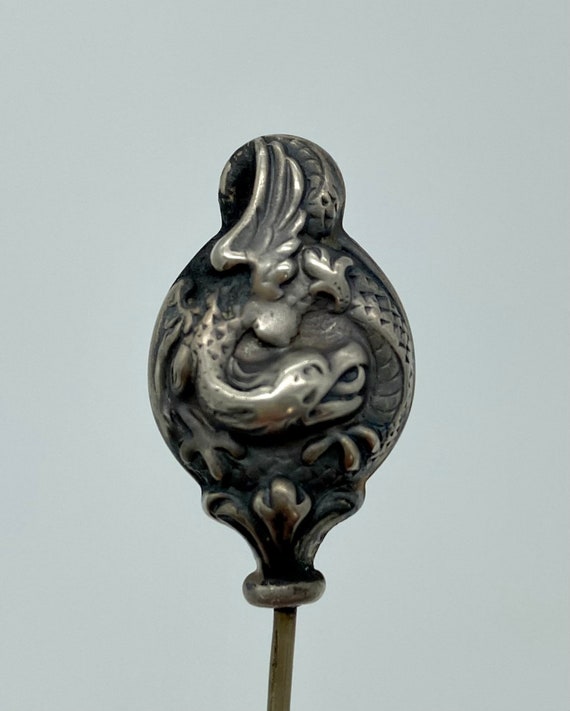 Antique Sterling Three-toed Dragon Hatpin - Gem