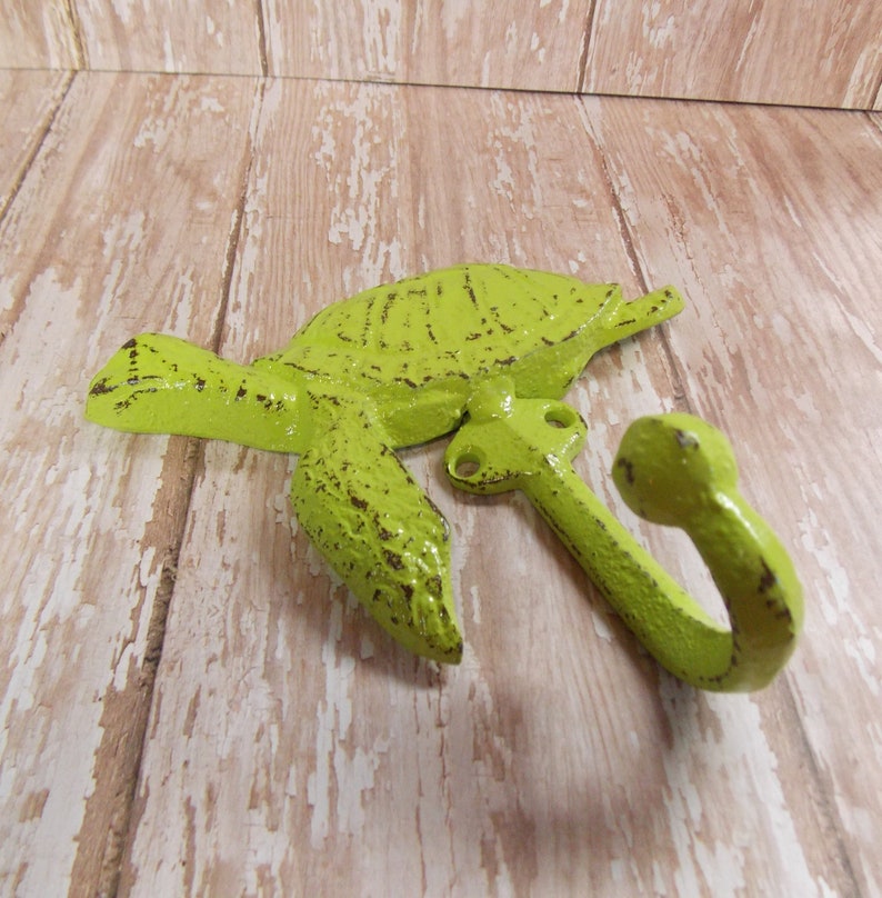Cast Iron Seaturtle Turtle Hook Lime Green Distressed Little | Etsy